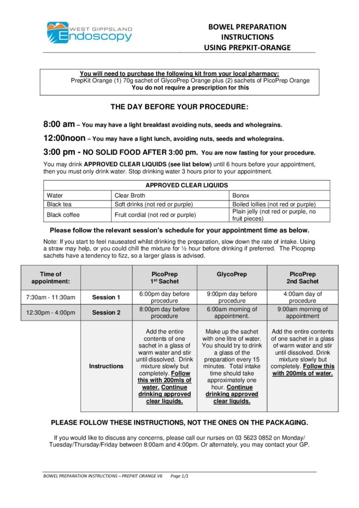 Bowel Prep Instructions - West Gippsland Endoscopy Centre